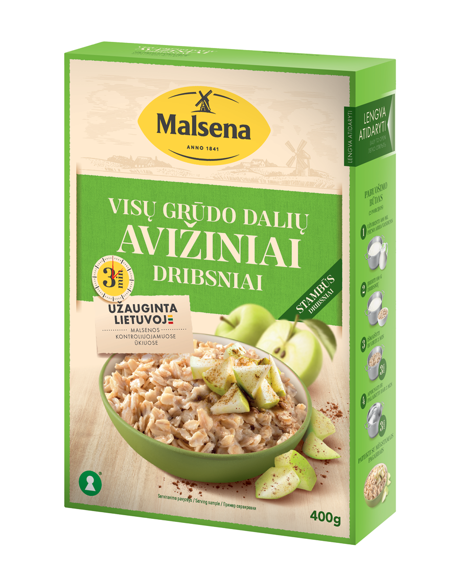 Visų grūdo dalių avižiniai dribsniai | Malsena