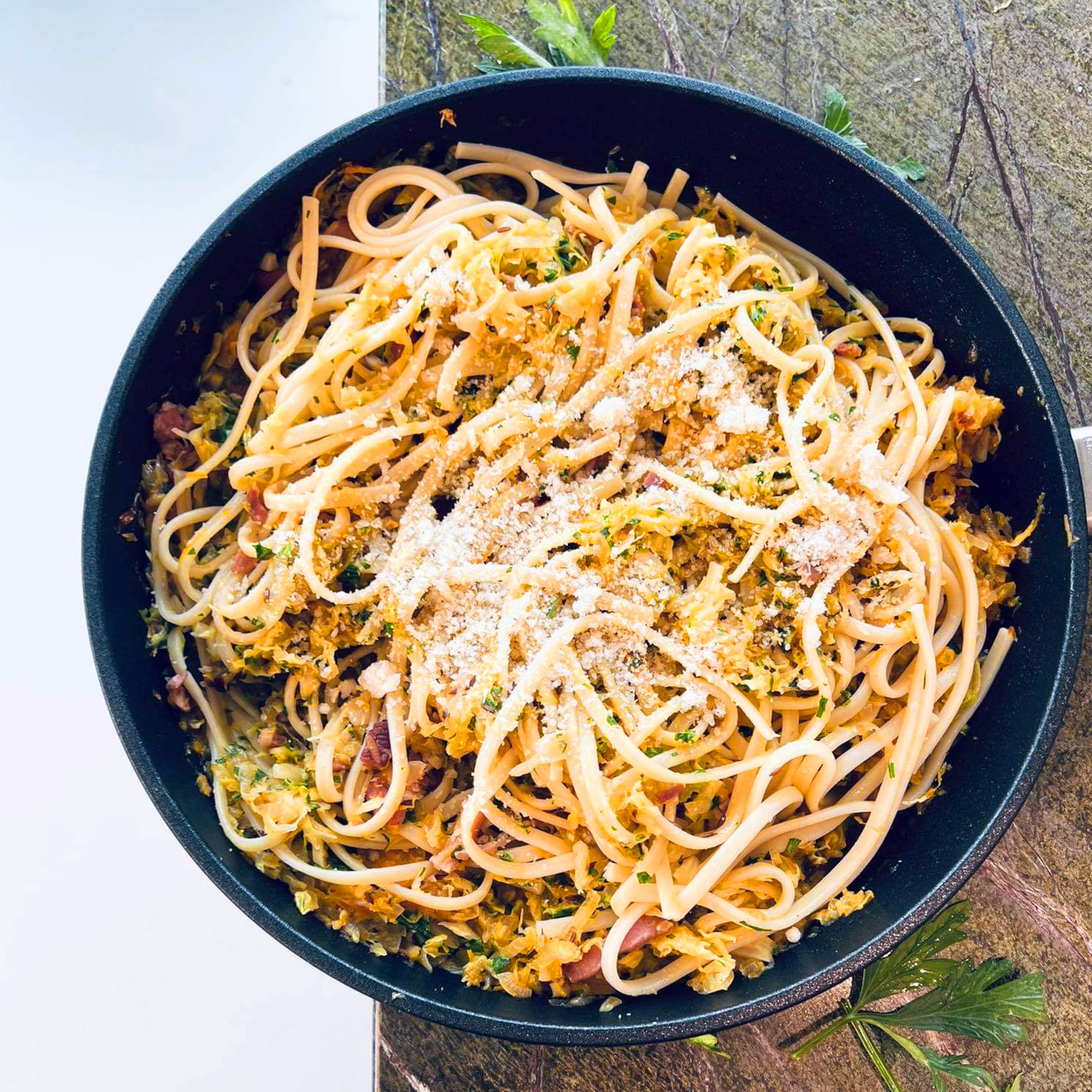 Makaronai su kopūstais ir šonine | Malsena